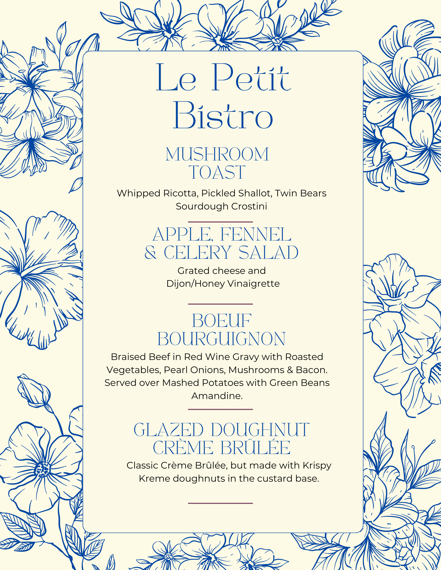 Theme Menus for Personal Chef Services in Maryland & Washington DC